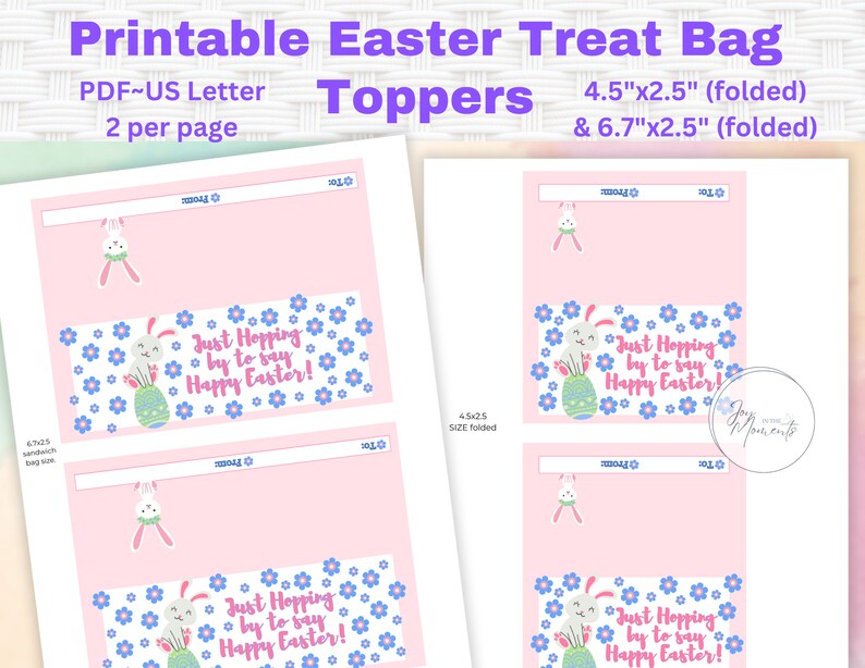 Printable Easter Treat Bag Toppers, Bunny Design (PDF) - Etsy