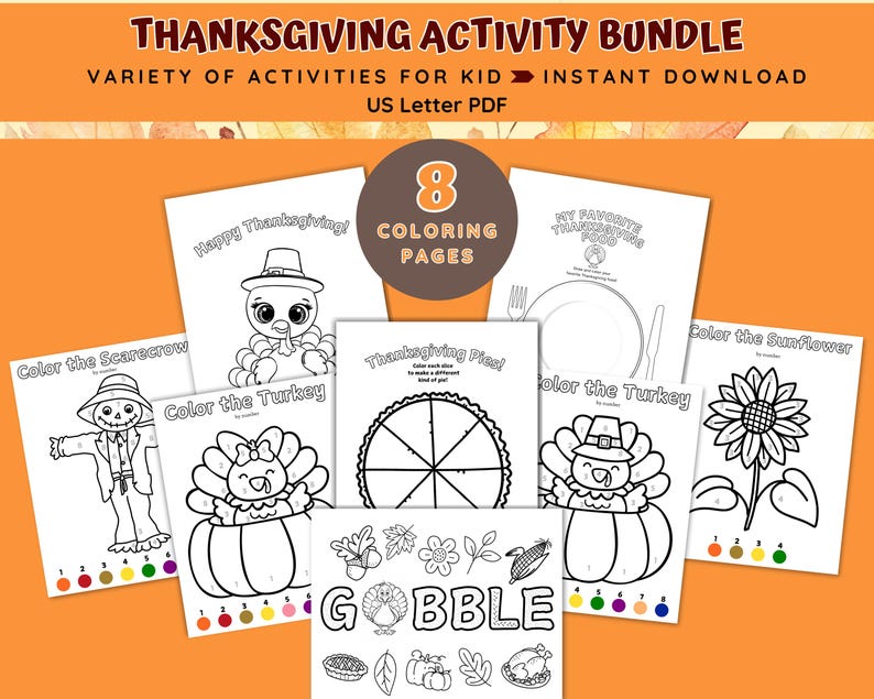 Thanksgiving Bundle, Fall Activity Pack Games, Turkey Coloring Pages ...