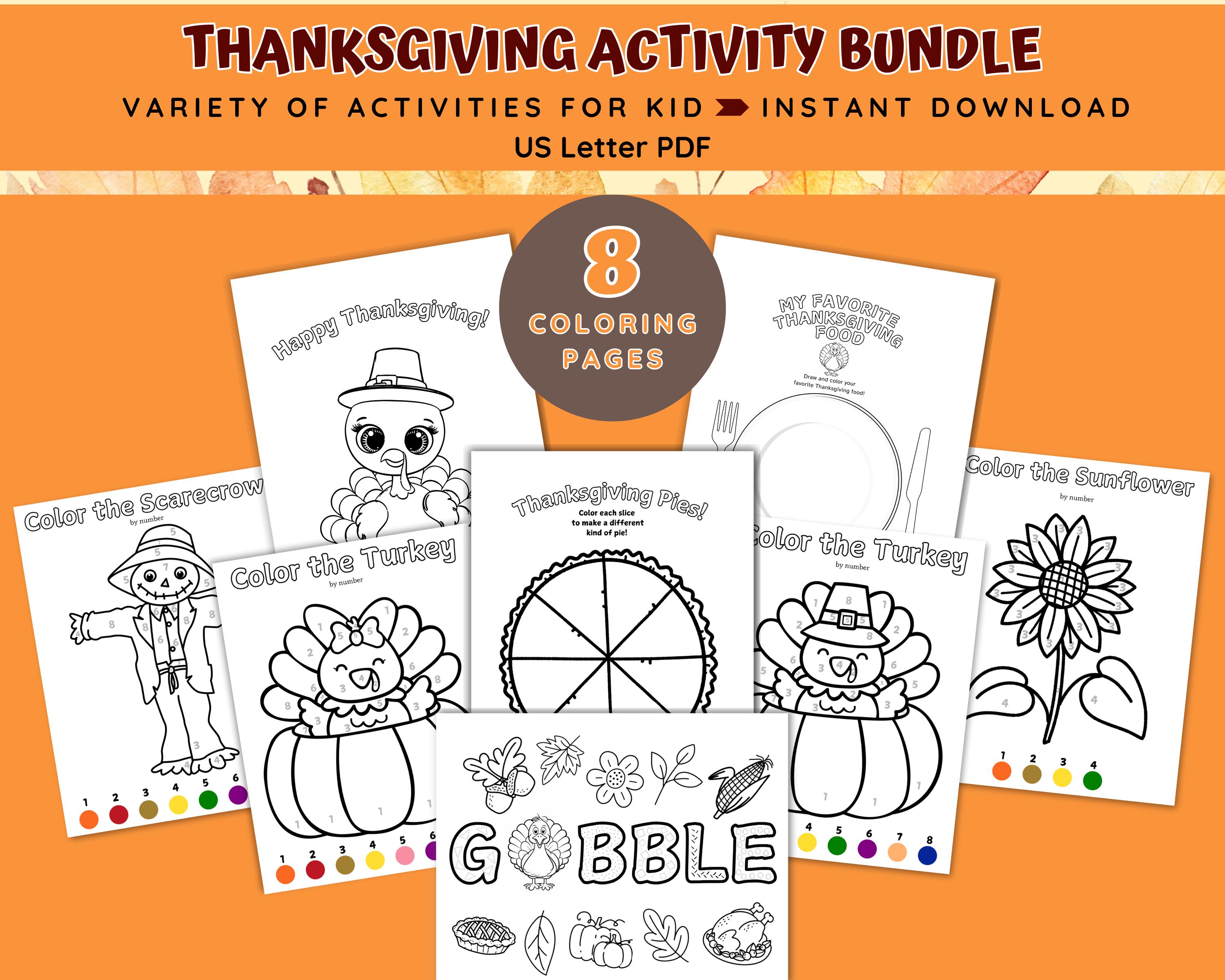Thanksgiving Bundle, Fall Activity Pack Games, Turkey Coloring Pages ...