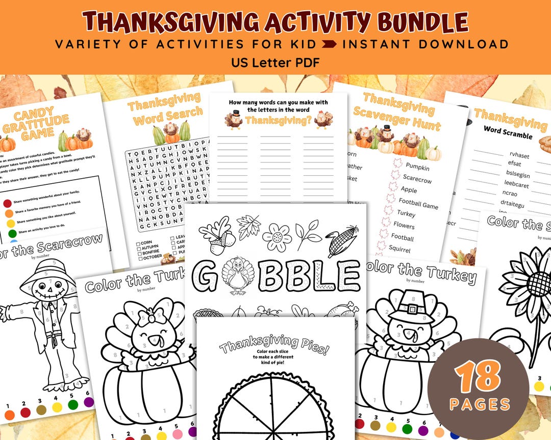 Thanksgiving Bundle, Fall Activity Pack Games, Turkey Coloring Pages ...