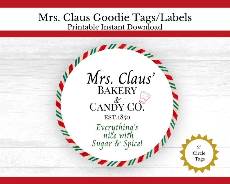 Mrs. Claus Bakery Christmas Gift Tags (digital Download) - Etsy