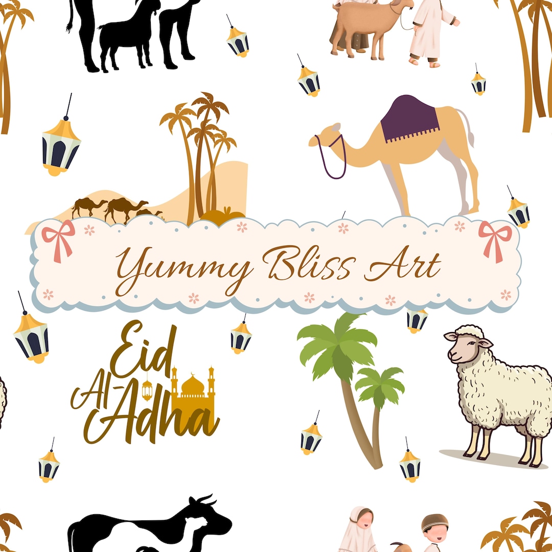 Eid Al-adha Seamless Pattern PNG – Islamic Digital Paper, Cute Muslim ...