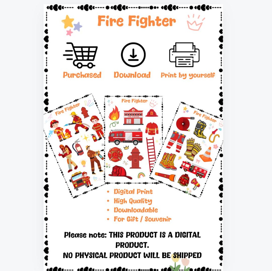 Firefighter Stickers Digital Print | Printable Firefighter-themed Art ...