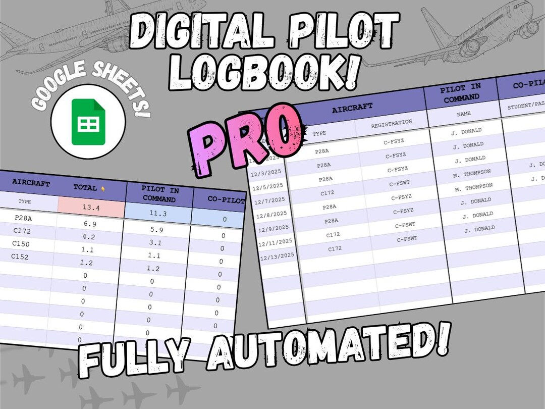 Digital Pilot Logbook Automated Aircraft Hours Tracker Student Pilot ...
