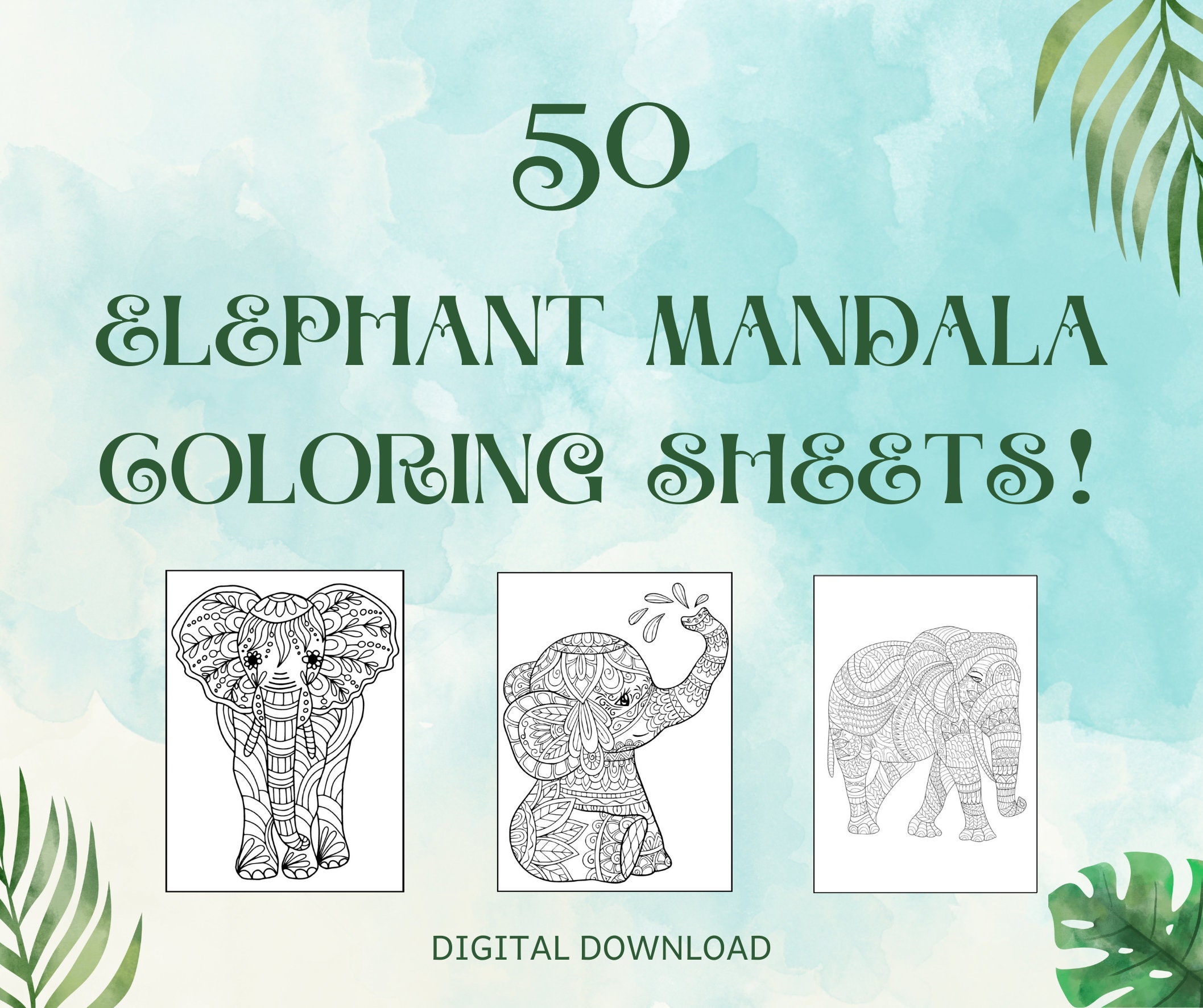 50 Elephant Mandala Coloring Sheets - Etsy