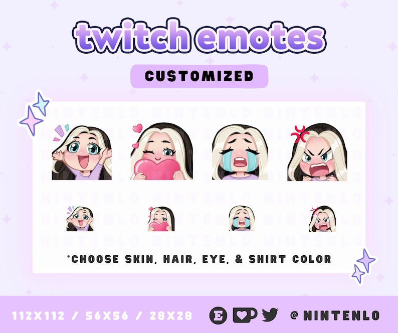 Customizable Emote Pack W/ Straight Hair for Twitch, Discord, Youtube ...