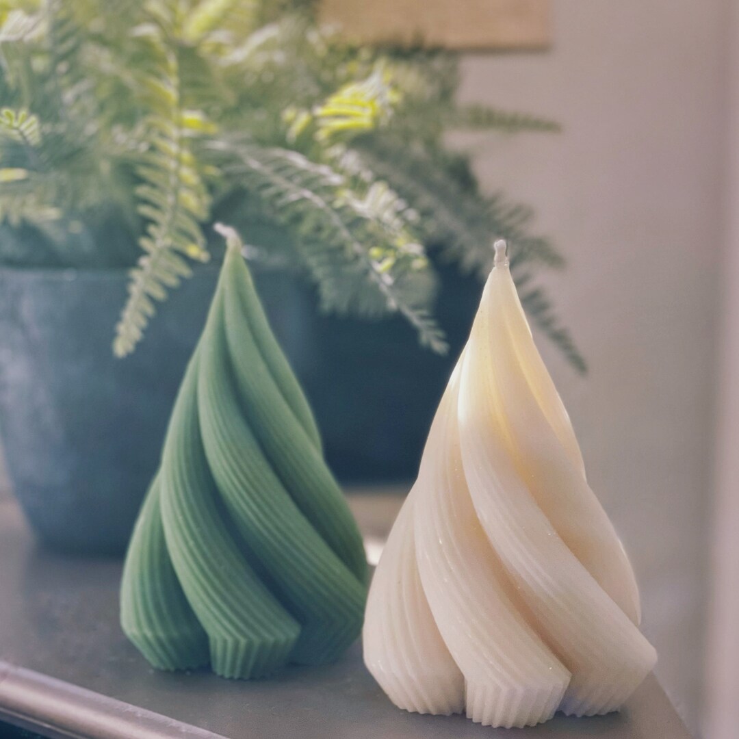 Swirling Christmas Tree Sculpture Candle - Evergreen Tree Soy Wax ...