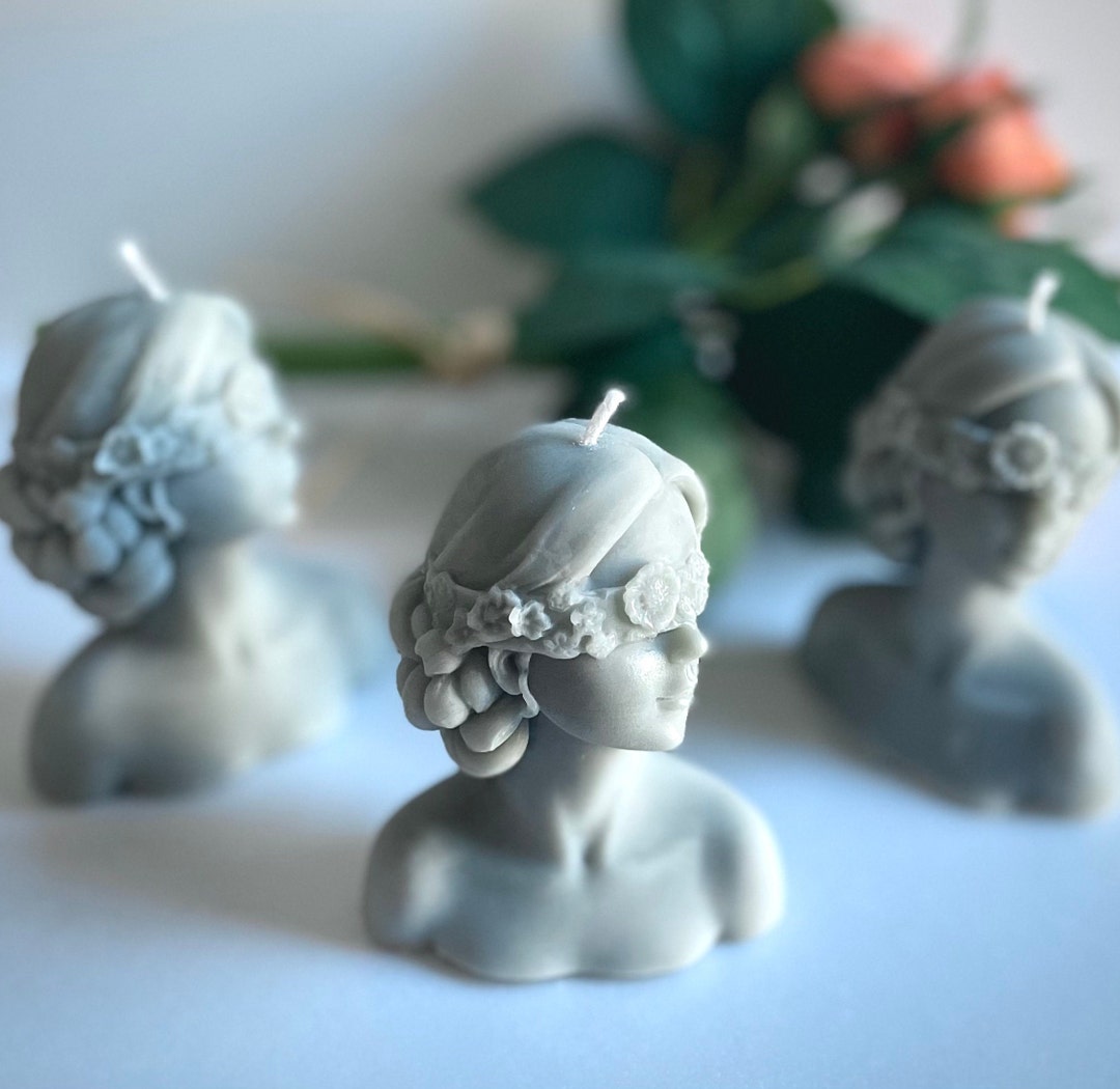 Victorian Flower Girl Bust Sculpture Candle in Grey - Etsy