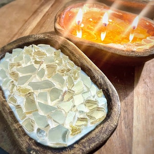 Handcarved Fire Glass Dough Bowl Candle: Golden Mosaic Soy Wax - Etsy