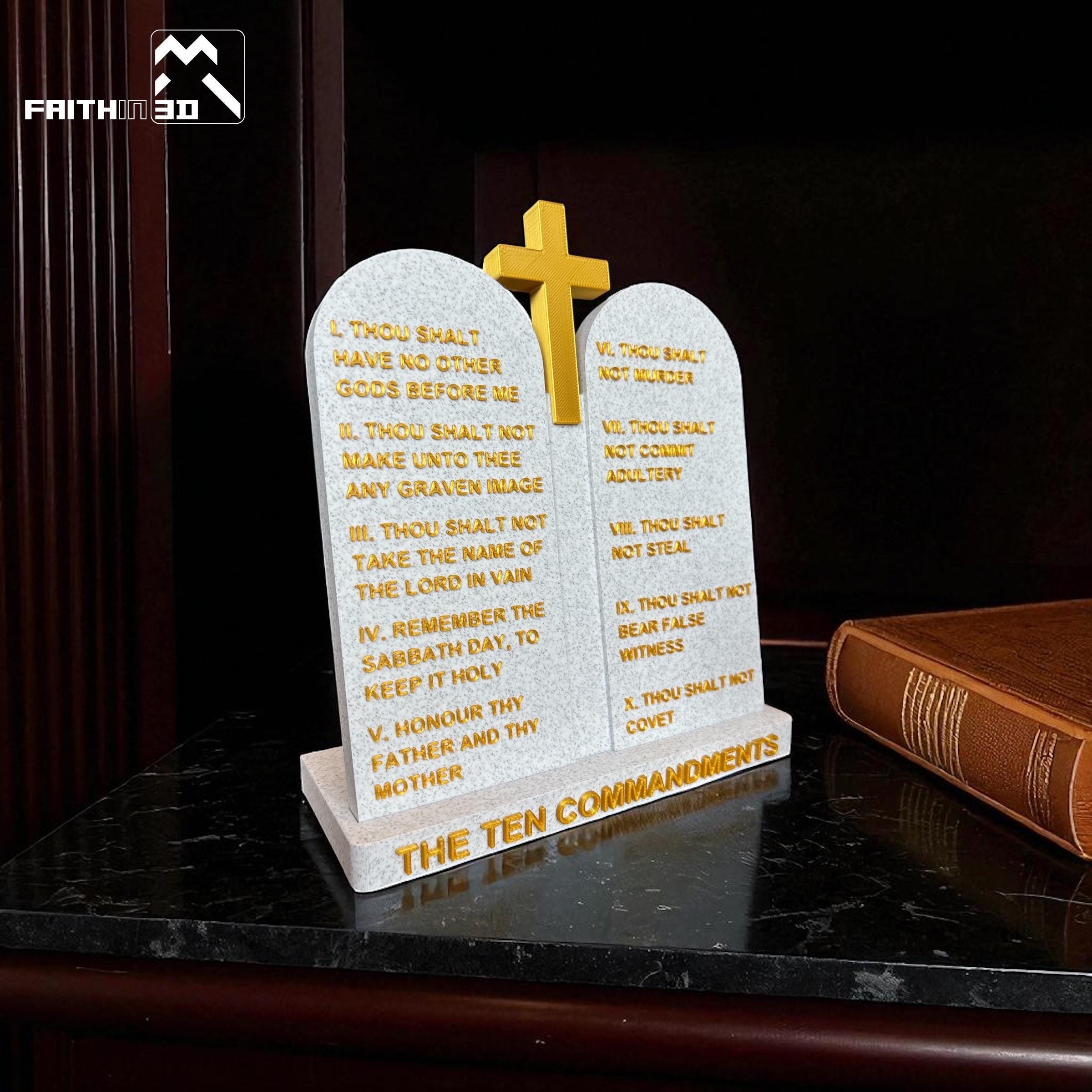 Freestanding Ten Commandments Tablet With Cross, 7.5in Tall, Christian ...