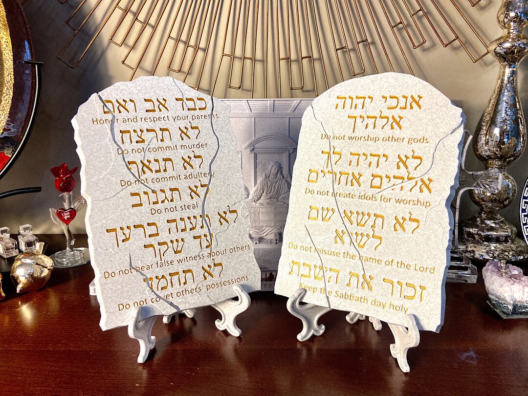 Hebrew/english Ten Commandments Tablets Gold Lettering Available - Etsy ...