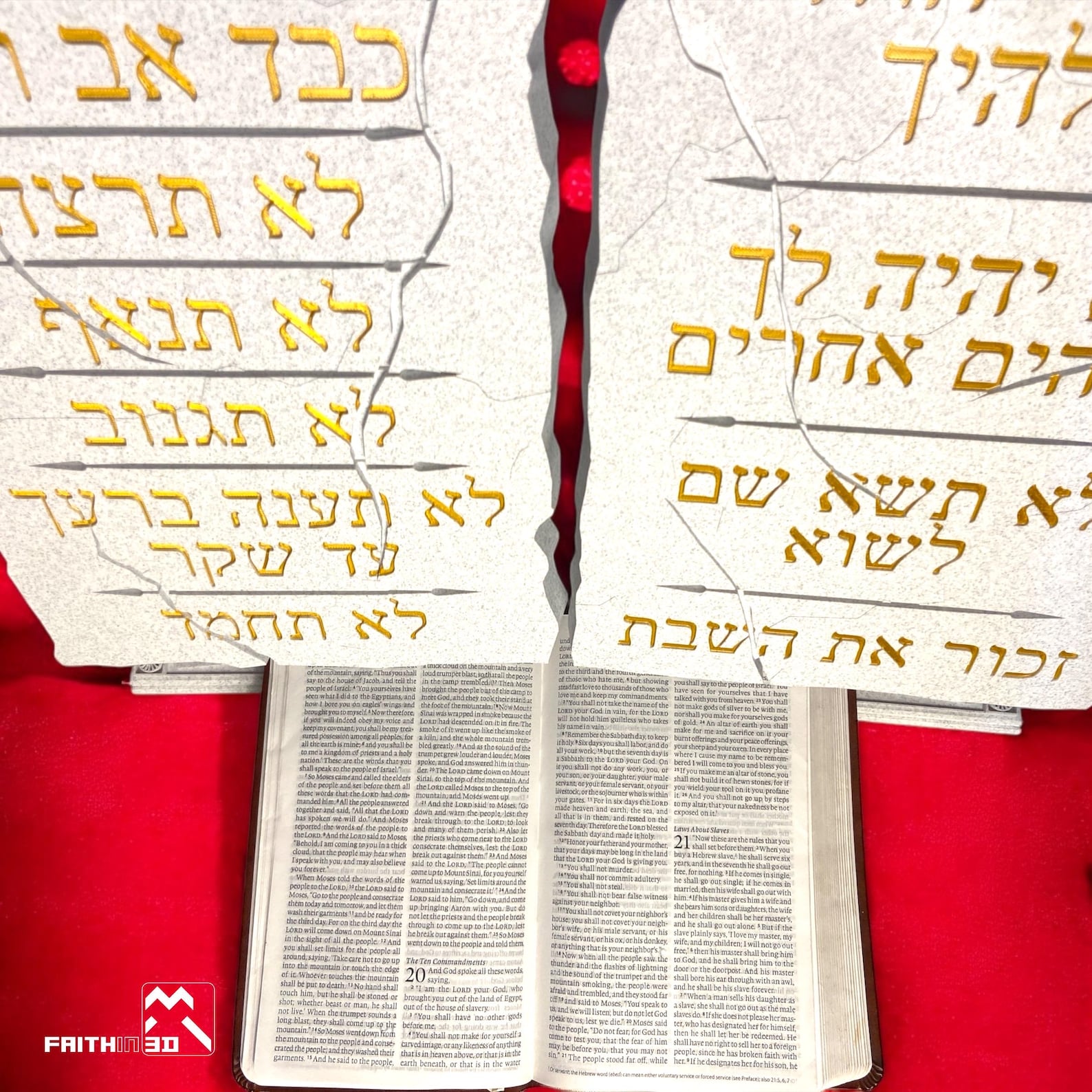 Ten Commandments Tablets Plaques With Stands, Wall Art 15" Tall, Hebrew ...