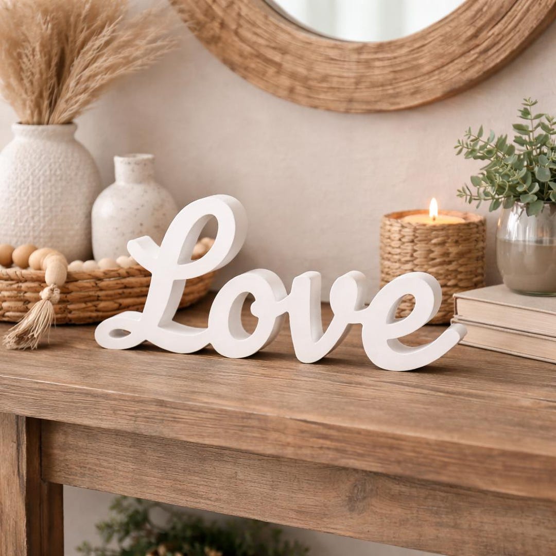 Love Freestanding Sign | Custom Size 4–12 in | Script Decor | Romantic ...