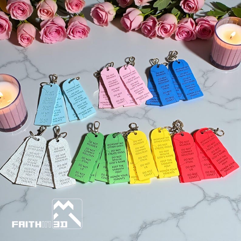 2 Sets of Ten Commandments Car Charm/ Keychain in Hebrew or English, 3. ...