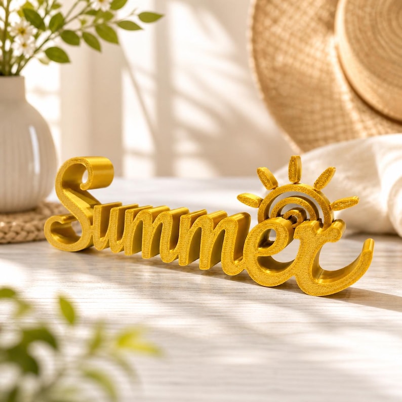 Summer Sign With Sun Accent | Freestanding Modern Script Decor - Etsy