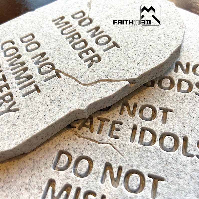 Ten Commandments Tablets Plaques - Hebrew, English, 8" Tall, Marble ...