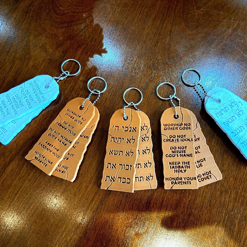2 Sets of Ten Commandments Car Charm/ Keychain in Hebrew or English, 3. ...