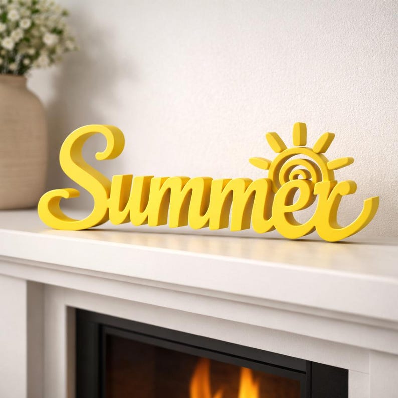 Summer Sign With Sun Accent | Freestanding Modern Script Decor - Etsy