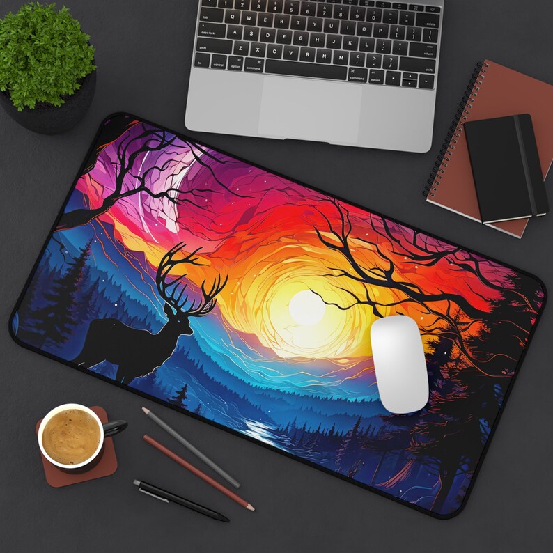 Eerie Neon Deer Digital Desk Mat Fantasy Desk Mat Psychedelic Desk Mat ...
