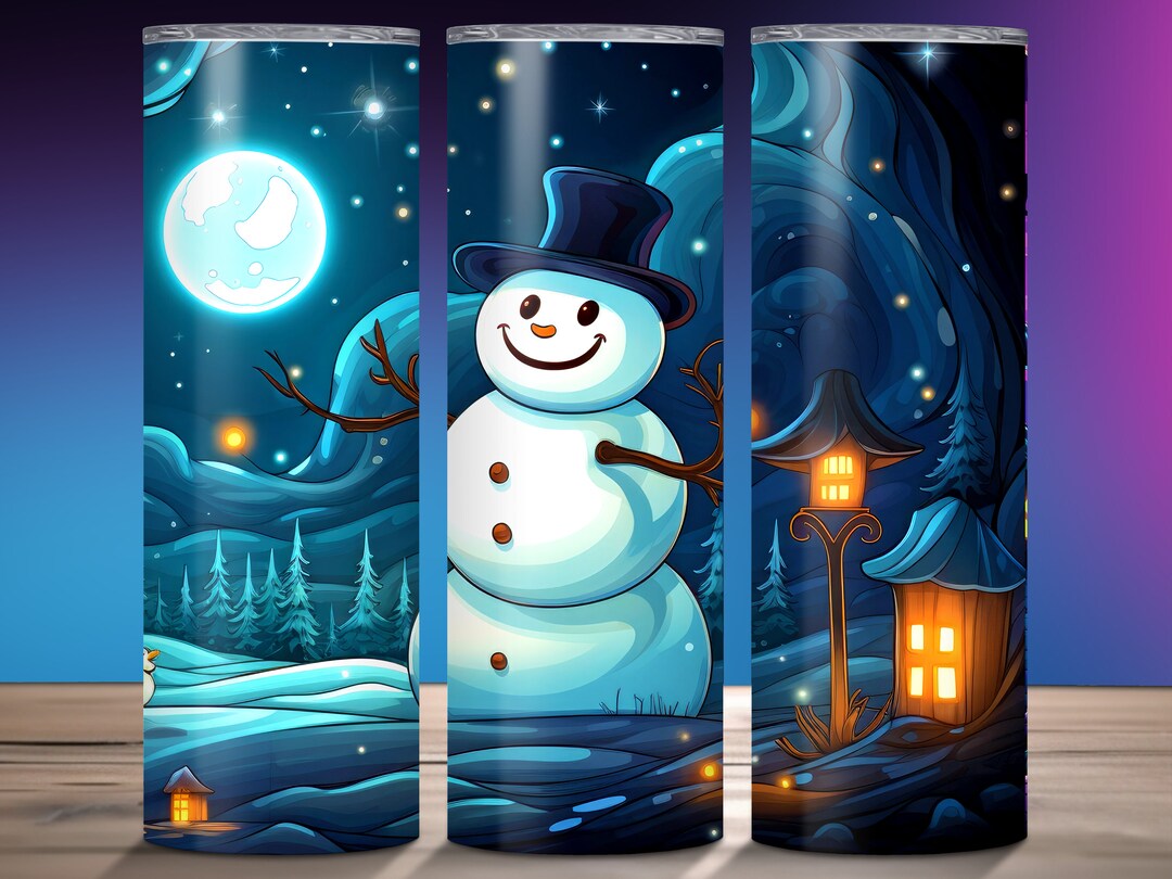 Neon Snowman 20oz Tumbler With Straw Sublimation Design Digital ...