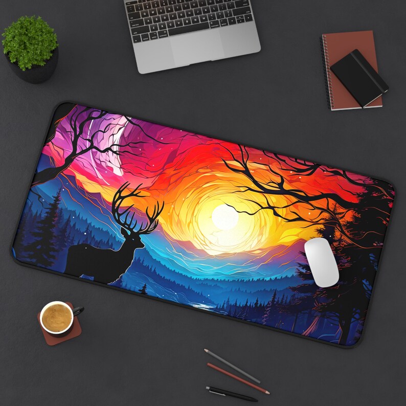 Eerie Neon Deer Digital Desk Mat Fantasy Desk Mat Psychedelic Desk Mat ...