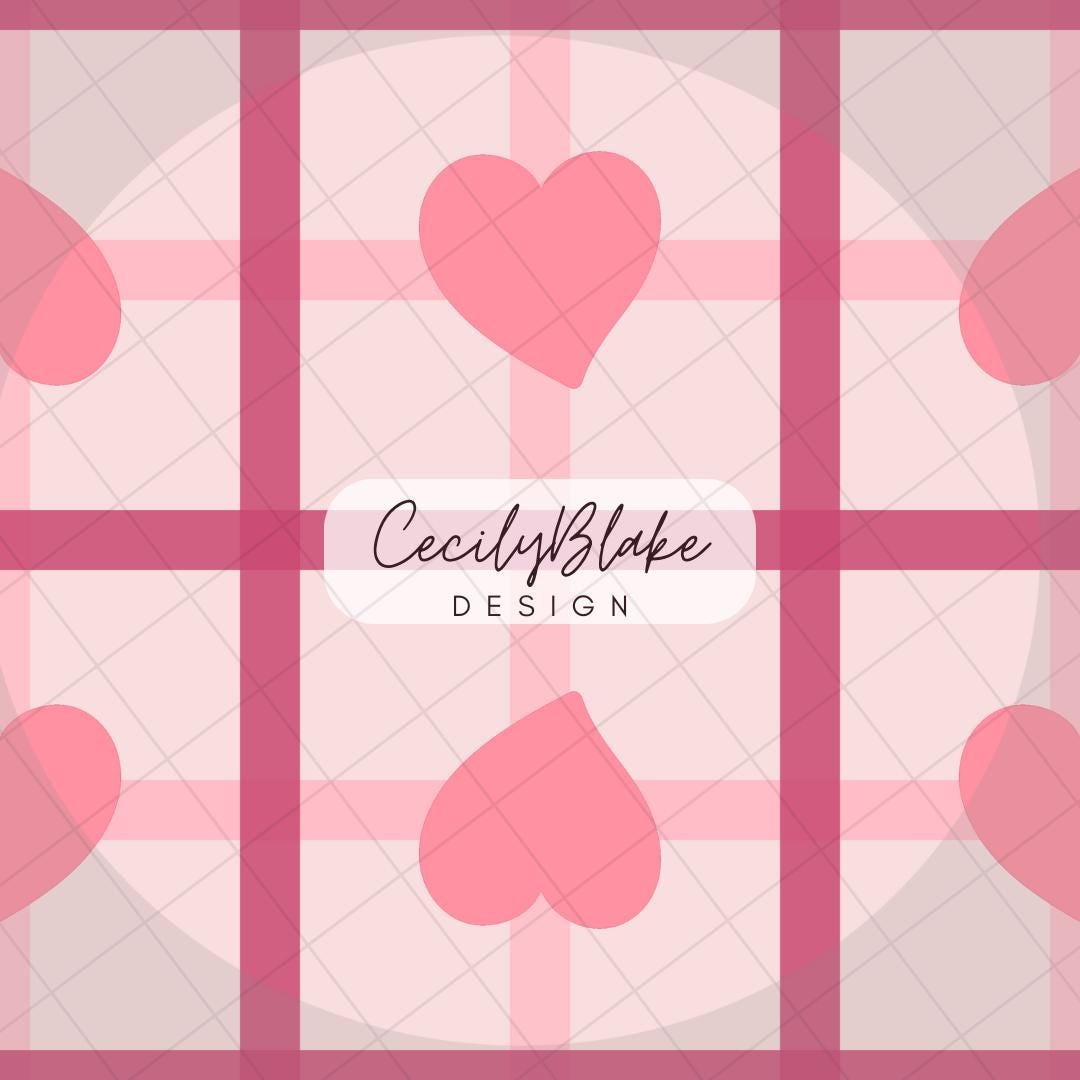 Pink Hearts Plaid Valentine’s Day Digital Download - Hand-drawn 10”x10 ...