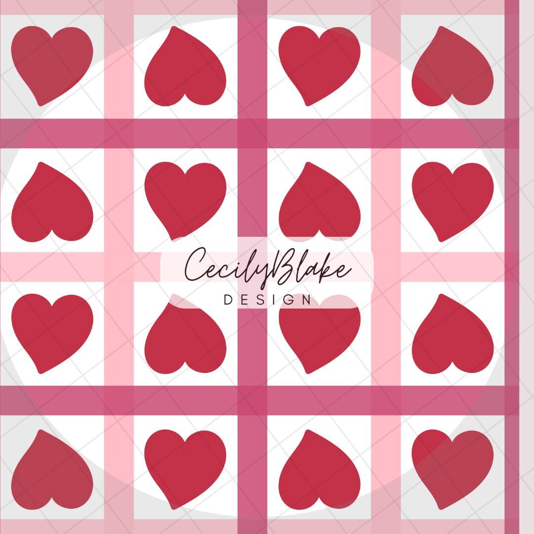 Pink Plaid Hearts Valentine’s Day Digital Download - Hand-drawn 10”x10 ...