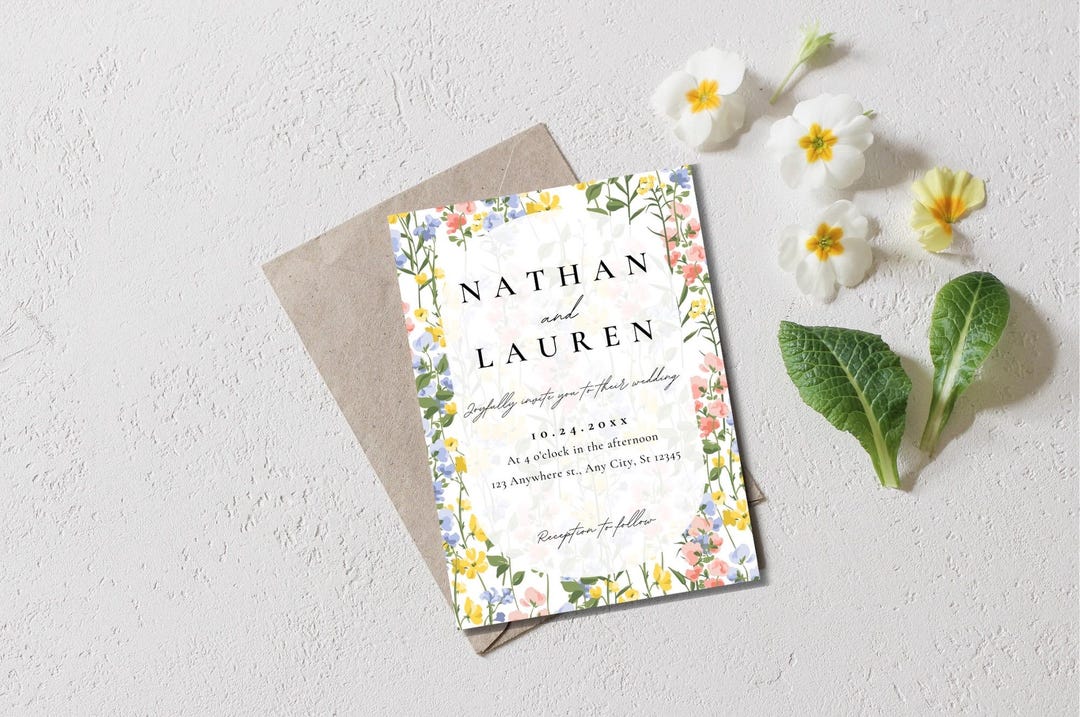 Wildflower Wedding Invitation Template: Sheer Floral Design (CANVA ...