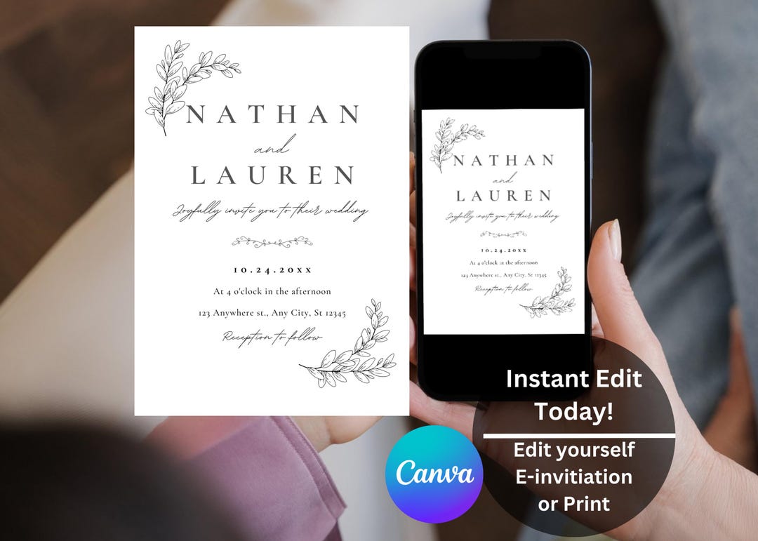 Template Wedding Invitation Save the Date Corner Leaves Flowers Simple ...