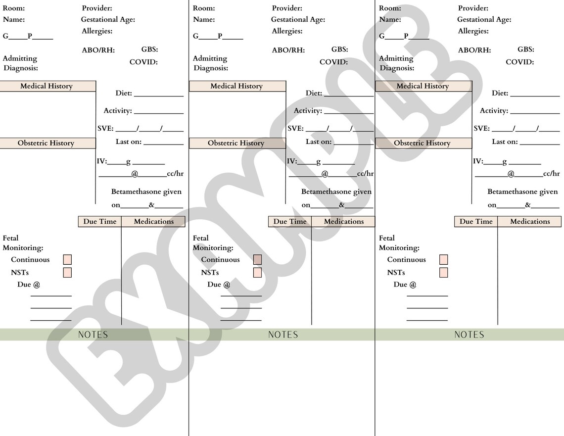 OB Nurse Template, Labor and Delivery Nurse Report Sheet, OB Nurse Report Sheet, OB Nurse Brain ...