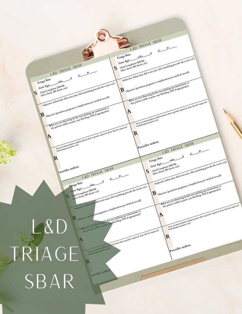 L&D Triage SBAR Report Sheet, SBAR Report to Provider Tool, New Grad Labor SBAR Guide, Labor and ...