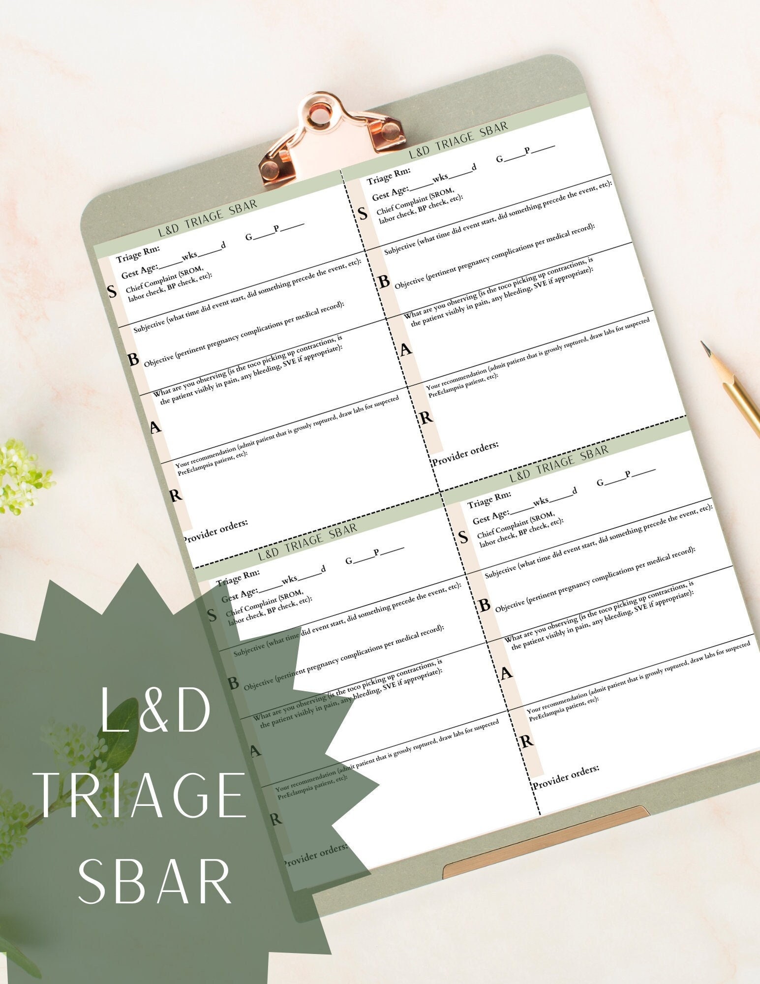 L&D Triage SBAR Report Sheet, SBAR Report to Provider Tool, New Grad ...