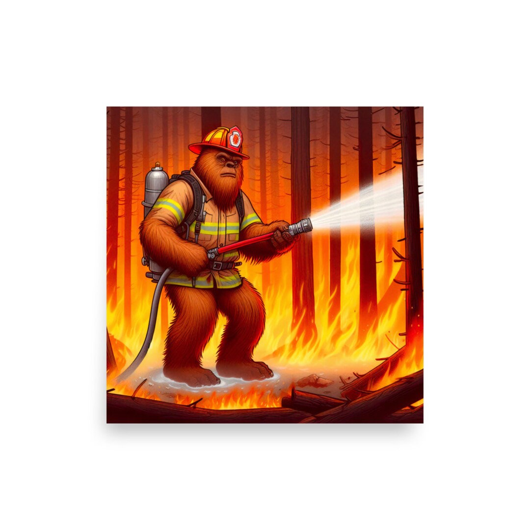 BIGFOOT ART Firefighter 18 X 18 Limited Edition 150 Copies - Etsy