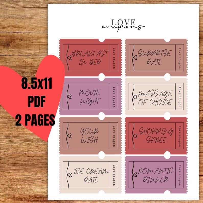 Printable Valentine's Day Coupons, Instant Download Coupons, Love ...