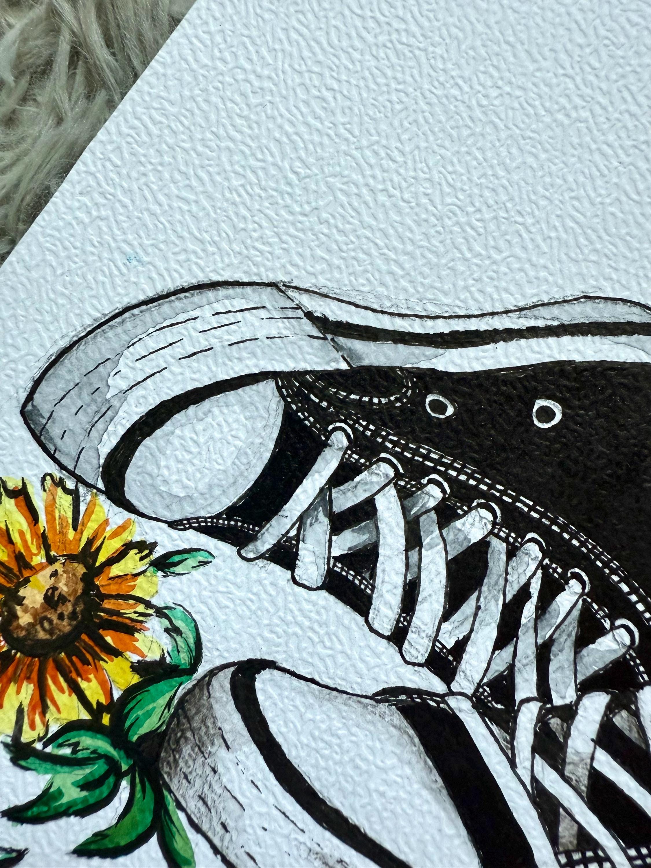 Floral Converse Watercolor Painting: Yellow Flowers Sneaker Art, 8x10 ...
