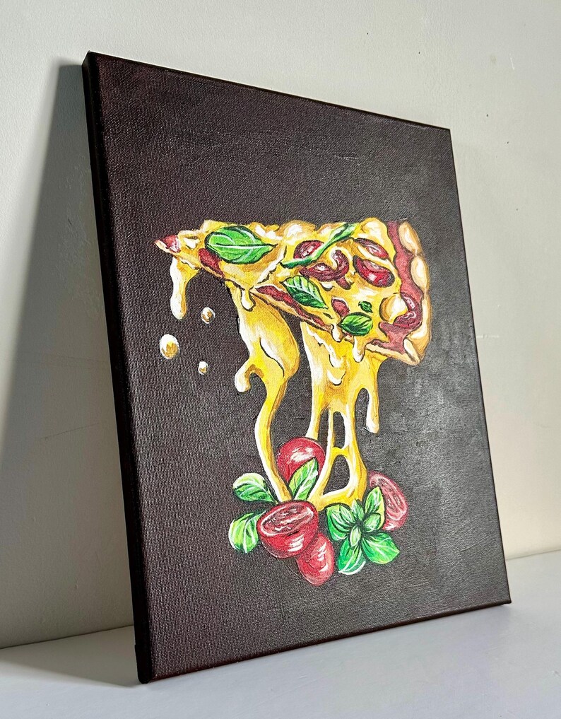 Pizza Illustration Acrylic Painting on Canvas Food Painting Original ...