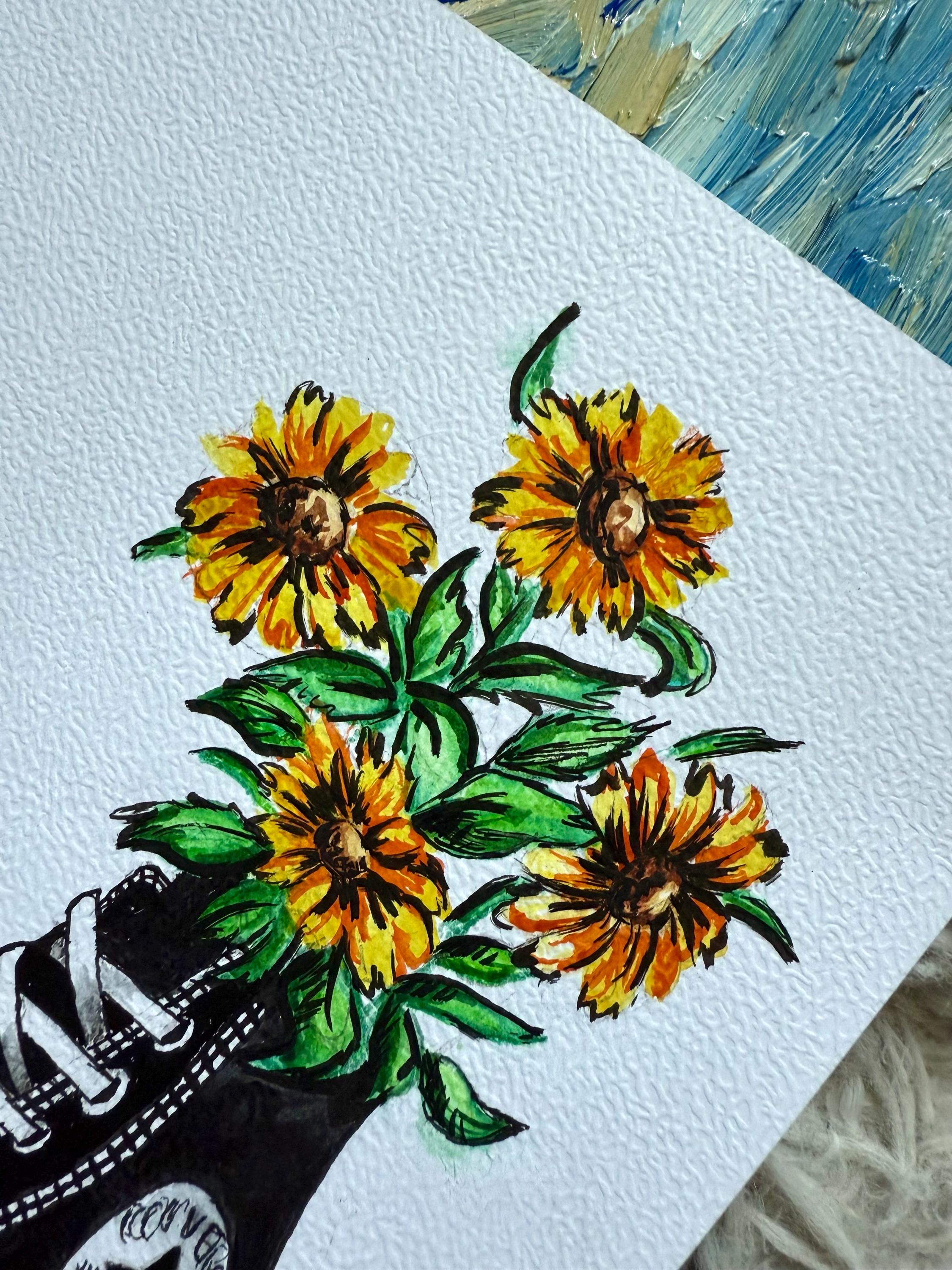 Floral Converse Watercolor Painting: Yellow Flowers Sneaker Art, 8x10 ...
