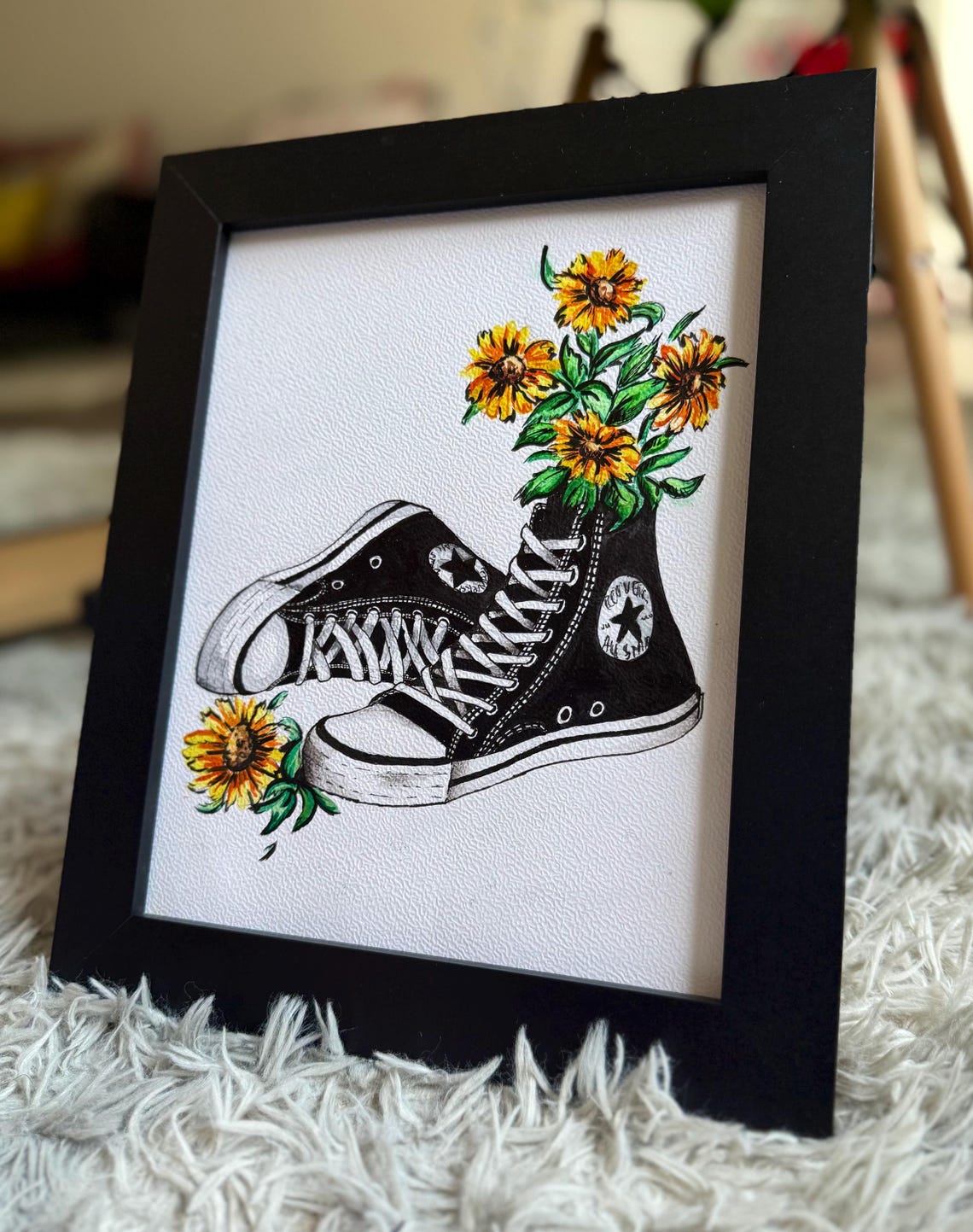 Floral Converse Watercolor Painting: Yellow Flowers Sneaker Art, 8x10 ...