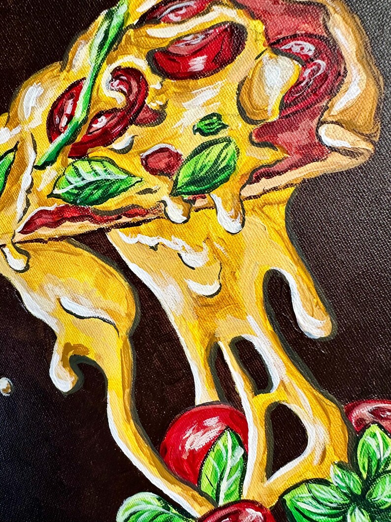Pizza Illustration Acrylic Painting on Canvas Food Painting Original ...