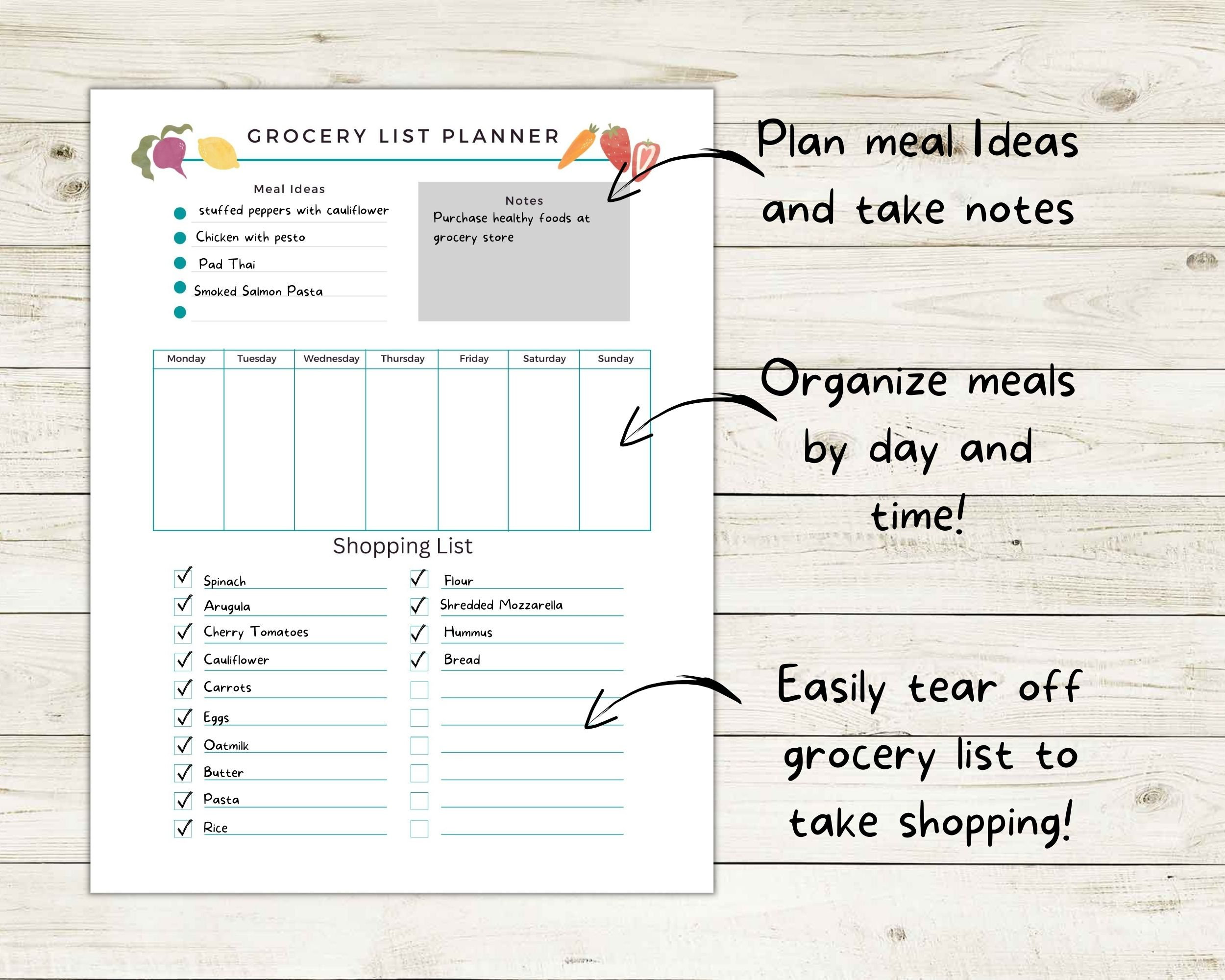 Grocery Printable Shopping List, Meal Prep Tracking Print, Track Macros ...