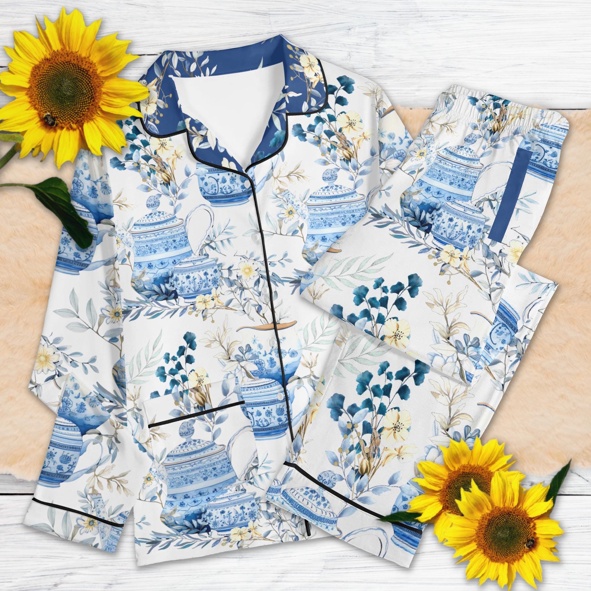 Porcelain Chinoiserie Pajama Set | Toile De Jouy Print Loungewear ...