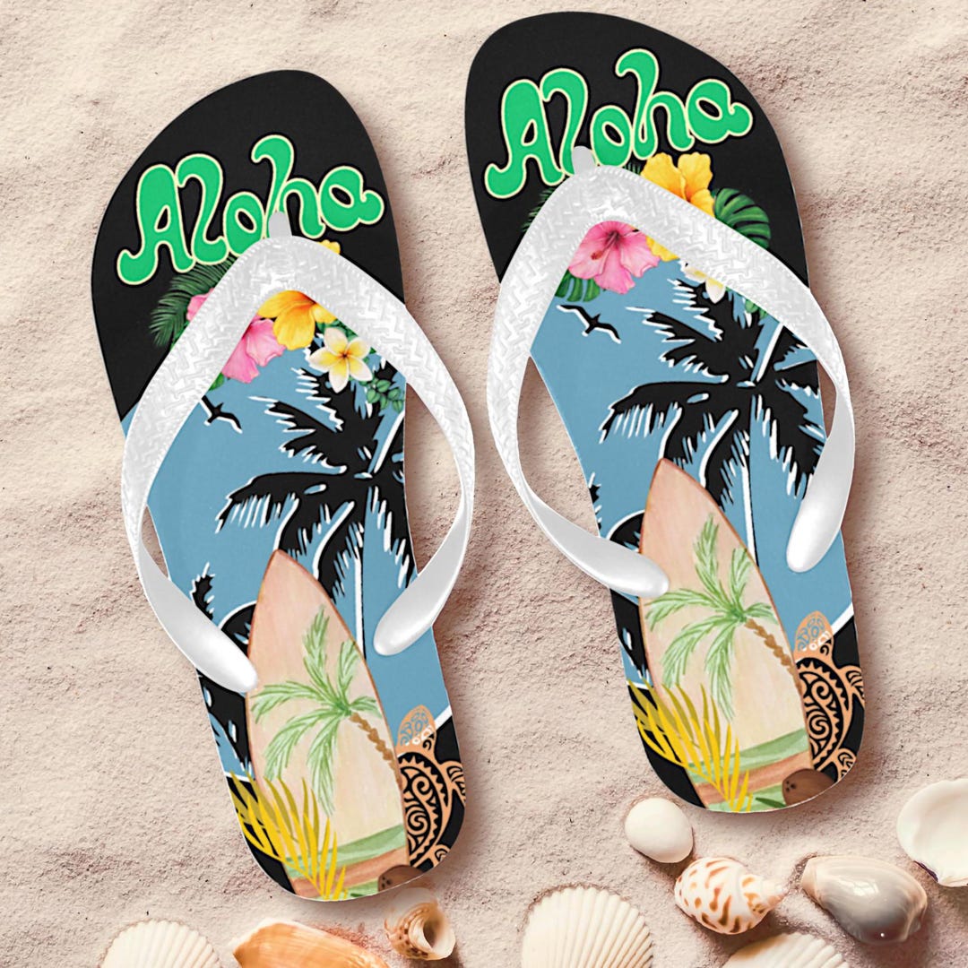 Beach Aloha Eva Flip Flops | Hawaii Surf Board Slippers, Palm Tree Flip ...