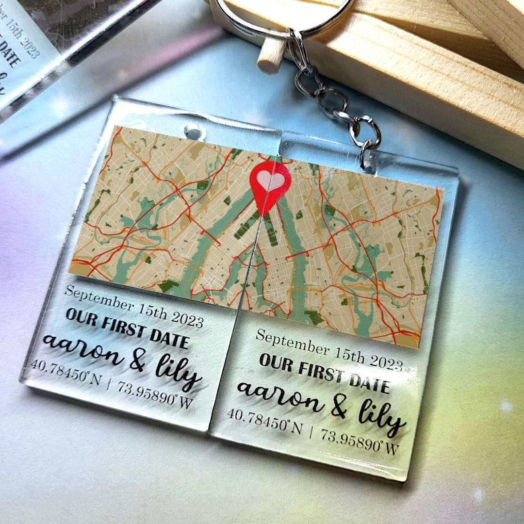 Custom Where We Met 2-piece Keychain Set | Personalized First Date ...