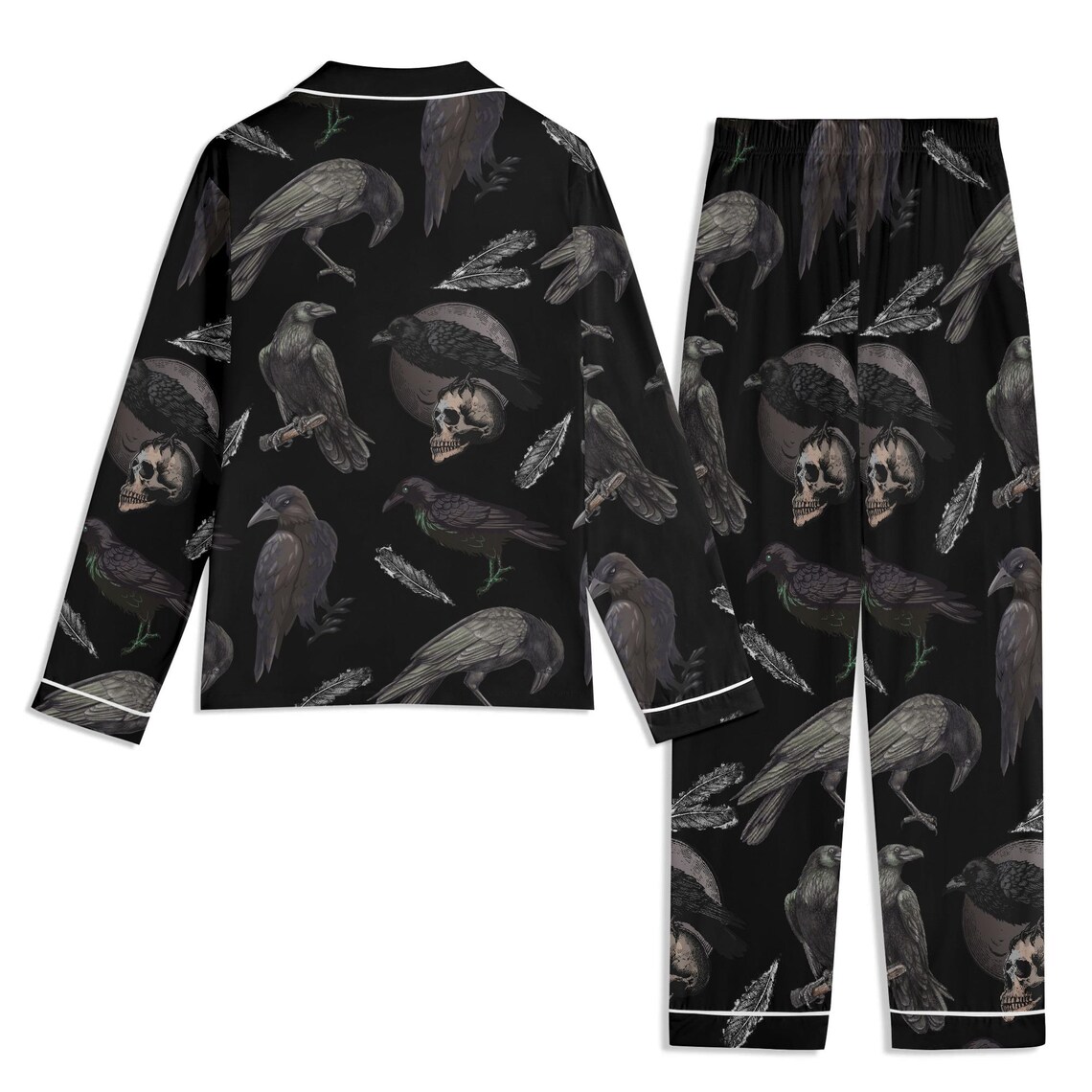 Ghostly Raven Unisex Pajama Sets: Dark Crows Edgy Long Sleeved Pjs ...