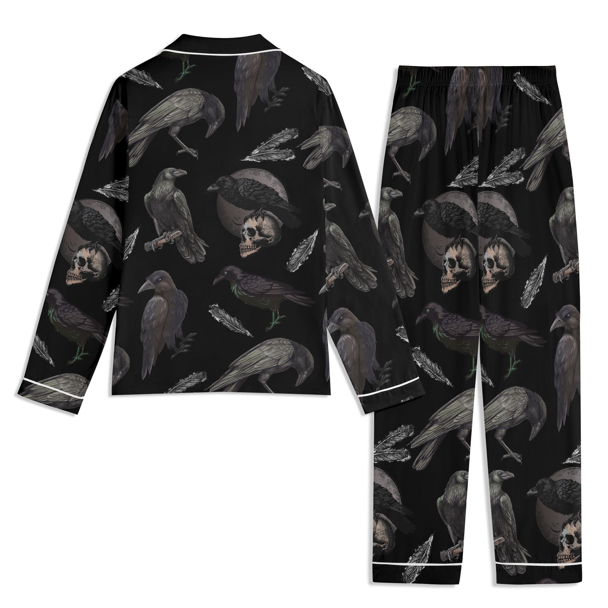 Ghostly Raven Unisex Pajama Sets: Dark Crows Edgy Long Sleeved Pjs ...