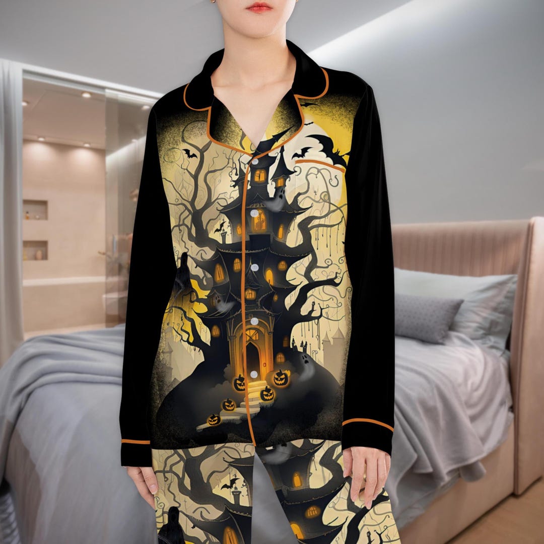 Haunted Mansion Satin Pajama Set: Gothic Horror House Motif Unisex ...