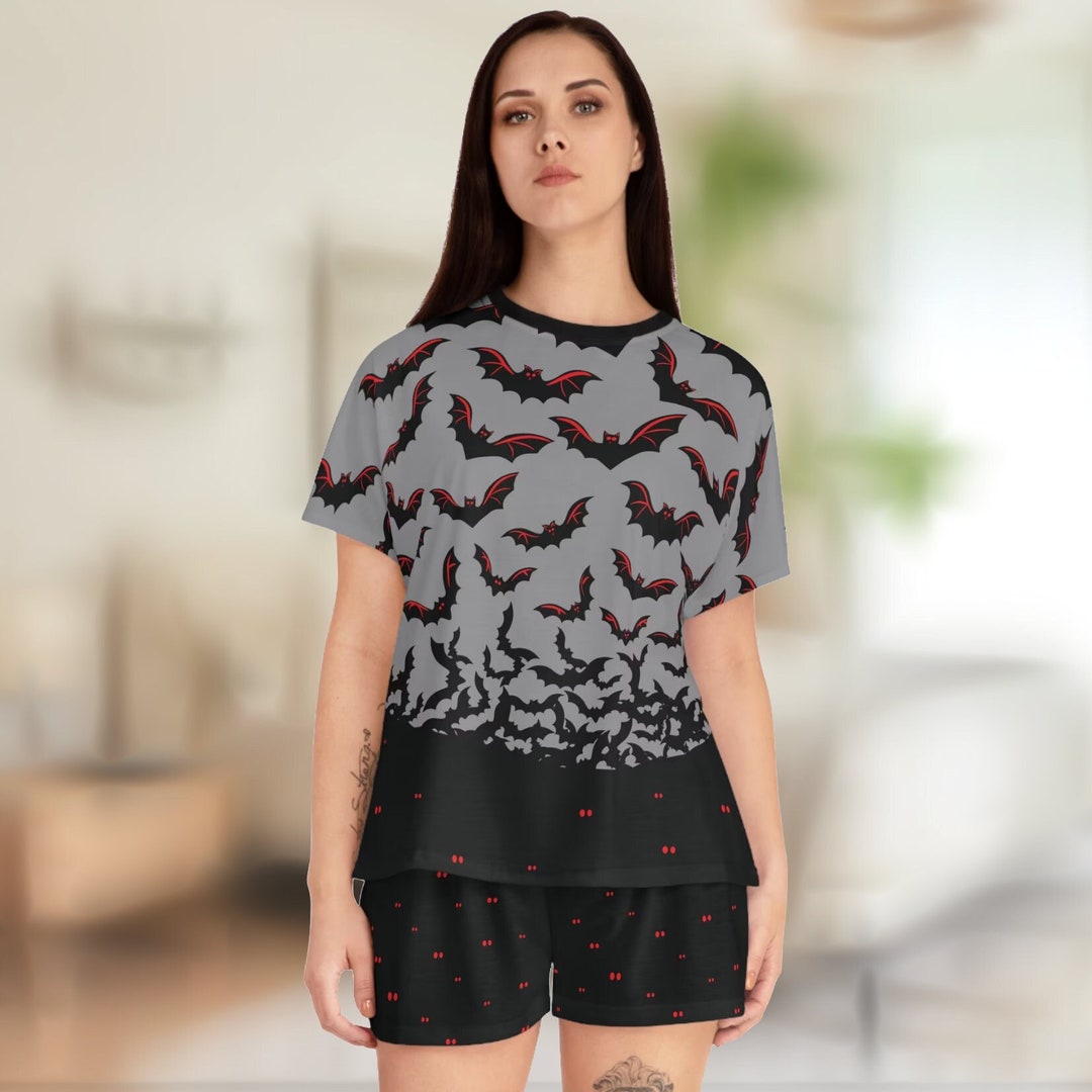 Halloween Women's Short Pajama Set Spooky Vampire Bats Sleepwear, Women ...