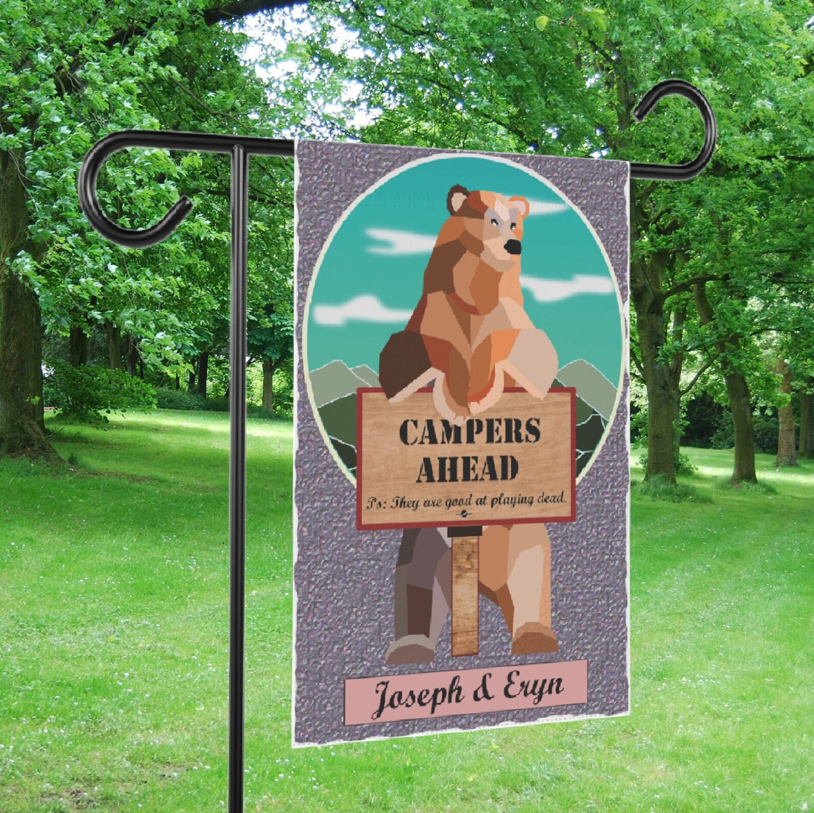 Personalized Funny Camping Flag 12 X 18 Bear Camper Ahead Camping Sign ...