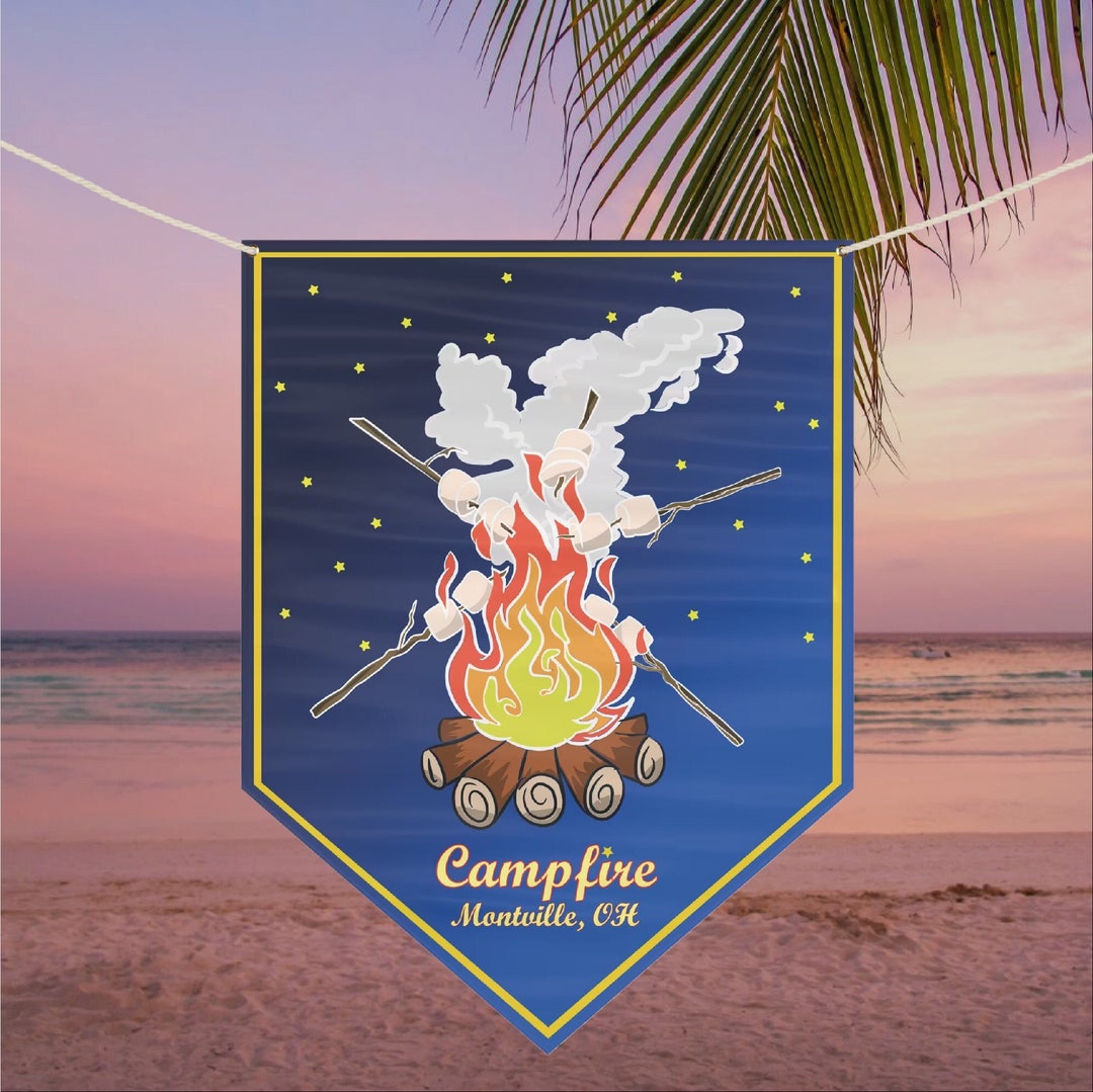 Customized Campfire Pennant Banner Roasting Marshmallow Firepit Beach ...