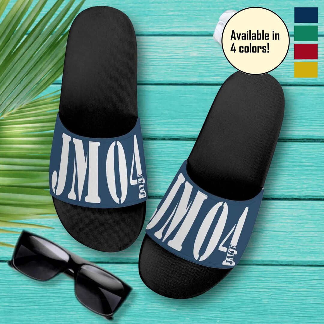 Personalized Men Eva Slide Sandals | Custom Initials Sports Team Slides ...